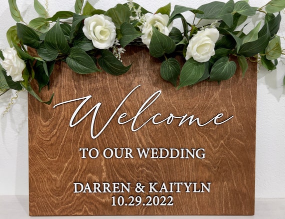 3D welcome to our beginning sign for wedding ceremony, wooden bride ...