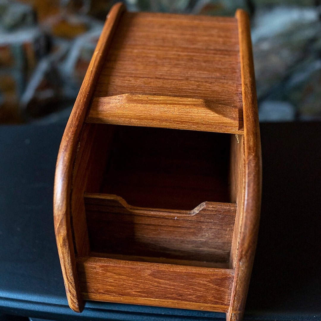 Tambour Box/ Vintage Teak Wood Tambour Roll Top Box/vintage - Etsy