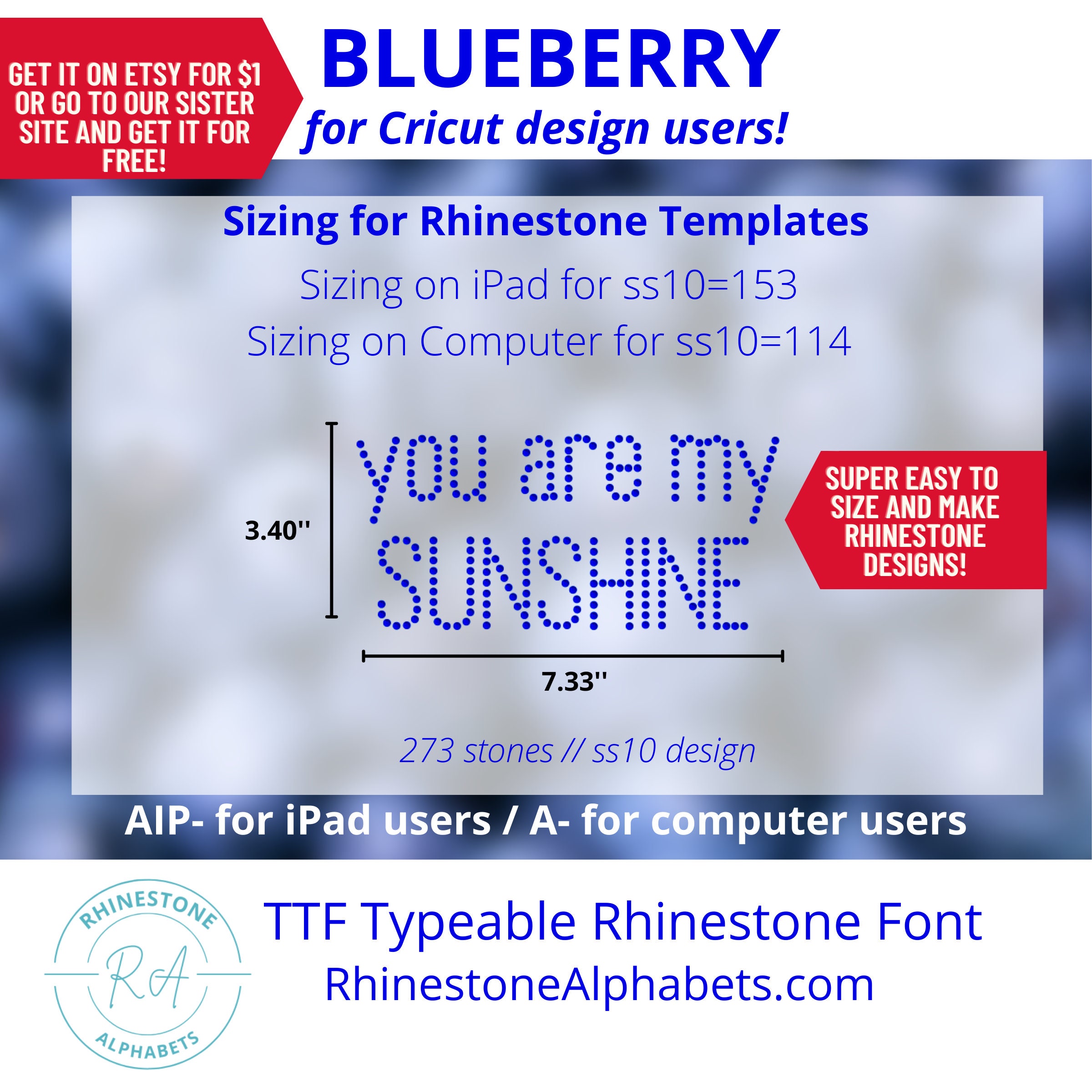Cricut Sized :blueberry Font A Typeable Rhinestone Font Try It for a ...