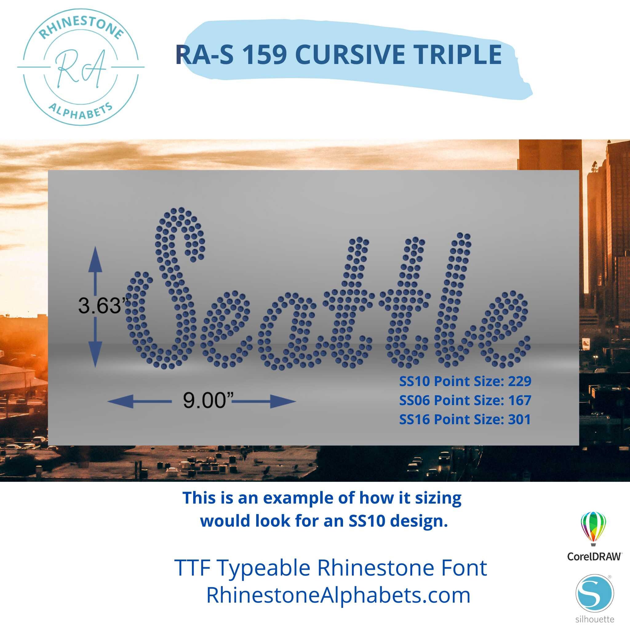 RA-S 159 Cursive Triple : This is a TTF/OTF Truetype Rhinestone Font ...