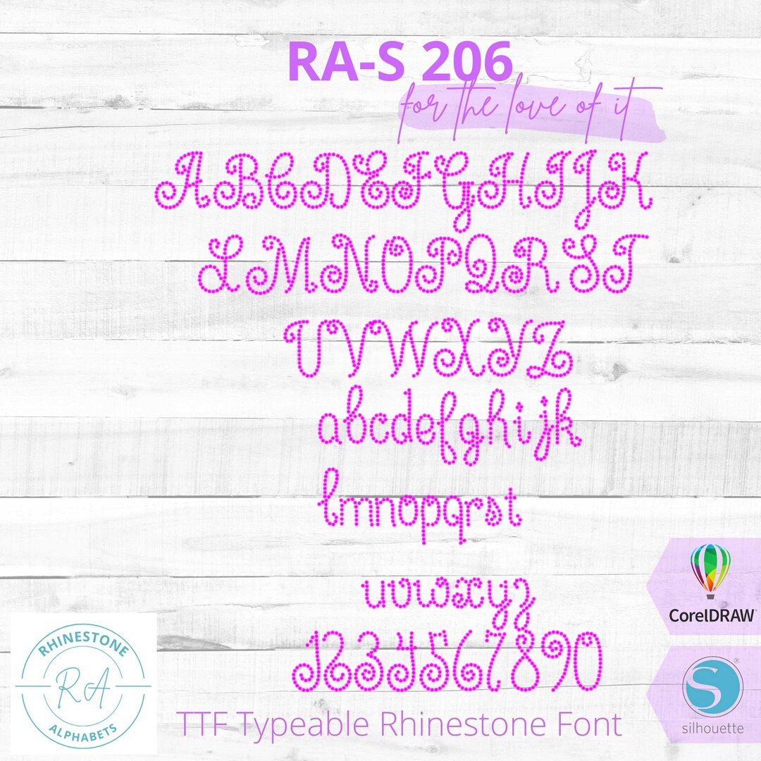 RA-S 206 This is a Cursive Font Extrordinaire! Typeable Rhinestone Font ...