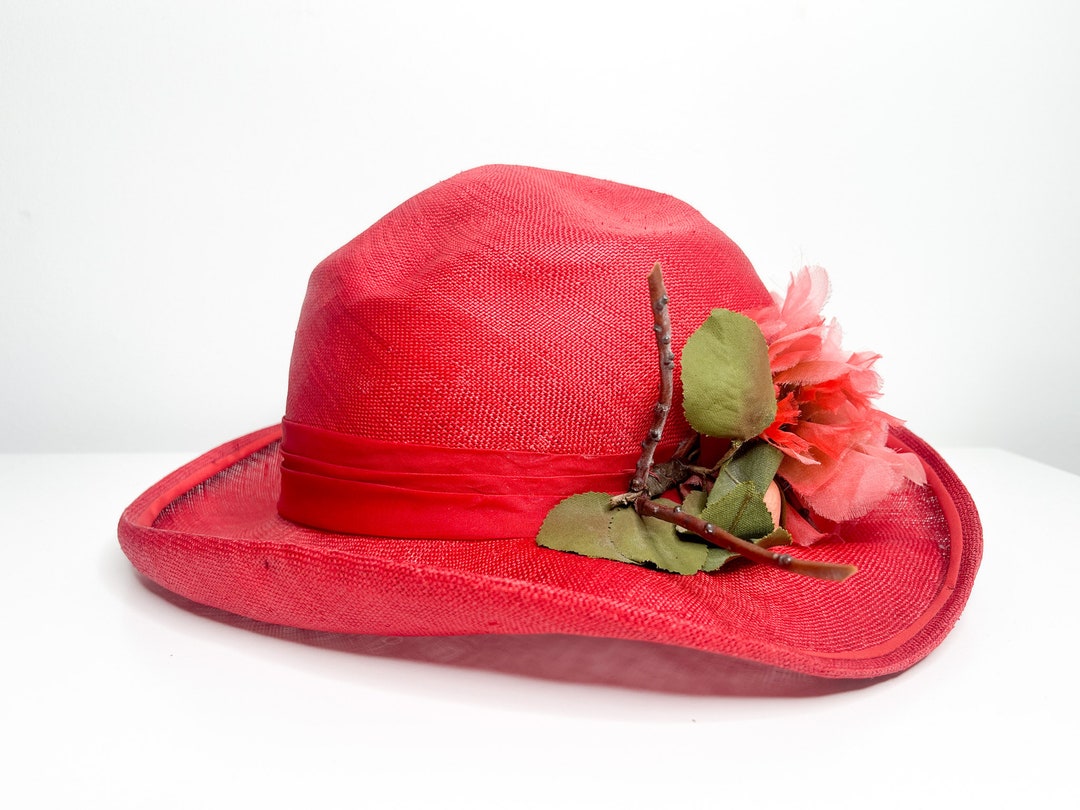 Vintage Red Summer Hat With Floral Headband | Vintage Church Hat ...
