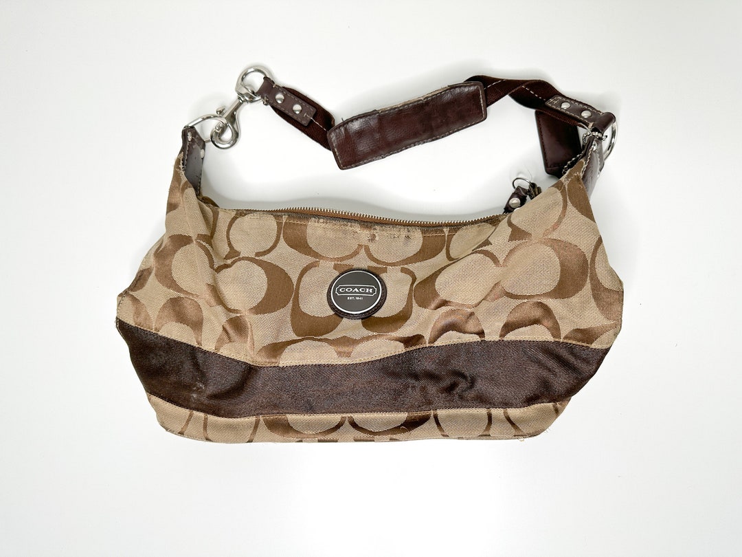 Vintage Monogram COACH Khaki Jacquard Hobo Bag Authentic Luxury Purse ...