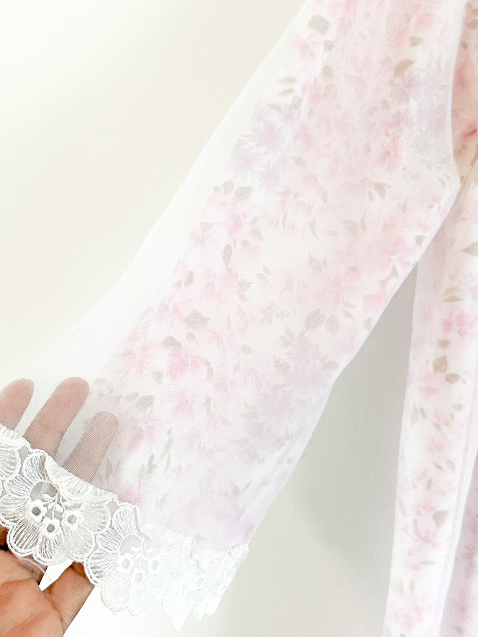 Vintage Pink Floral Duster/nightgown With Sheer Overlay and Ruffled ...
