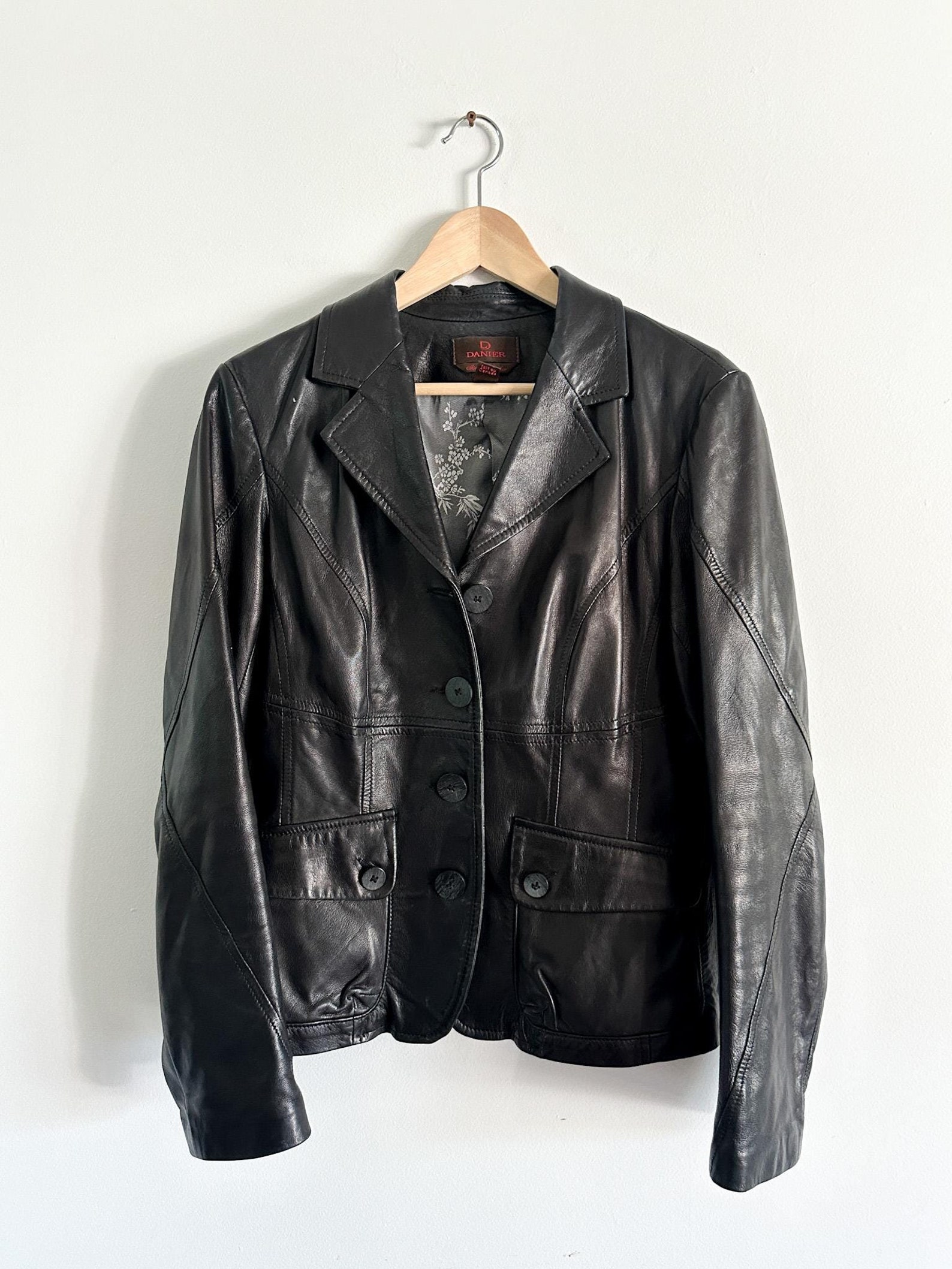 Vintage Danier Y2k Genuine Leather Blazer in Black for Women Size M / EU 38 Single Breasted ...