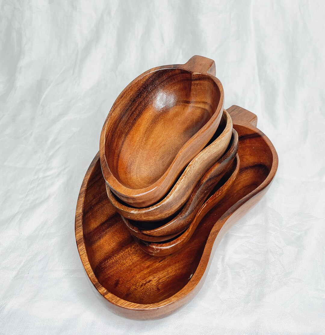MCM Vintage Five Piece Monkey Pod Salad Bowl Set| WOODEN Bowl| Salad ...