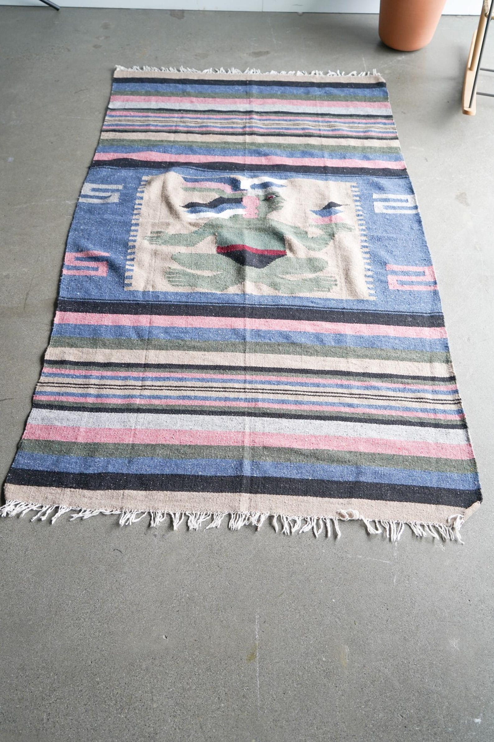 Vintage Woven Mexican Wool Rug | Vintage Folk Art Wool Rug - Etsy