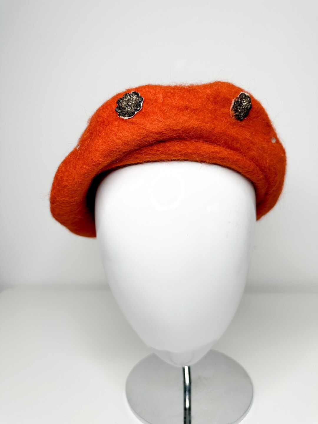 Vintage ORANGE Wool Tam With Embellishments | Vintage Orange Hat | Vintage Wool Hats - Etsy