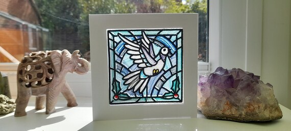 Stained Glass Effect Dove Intricate Embroidered on Organza - Etsy UK
