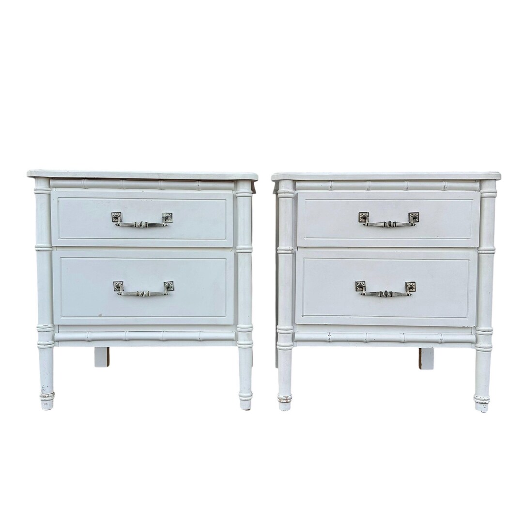 White Faux Bamboo Nightstands FREE SHIPPING - Set of 2 Vintage End ...