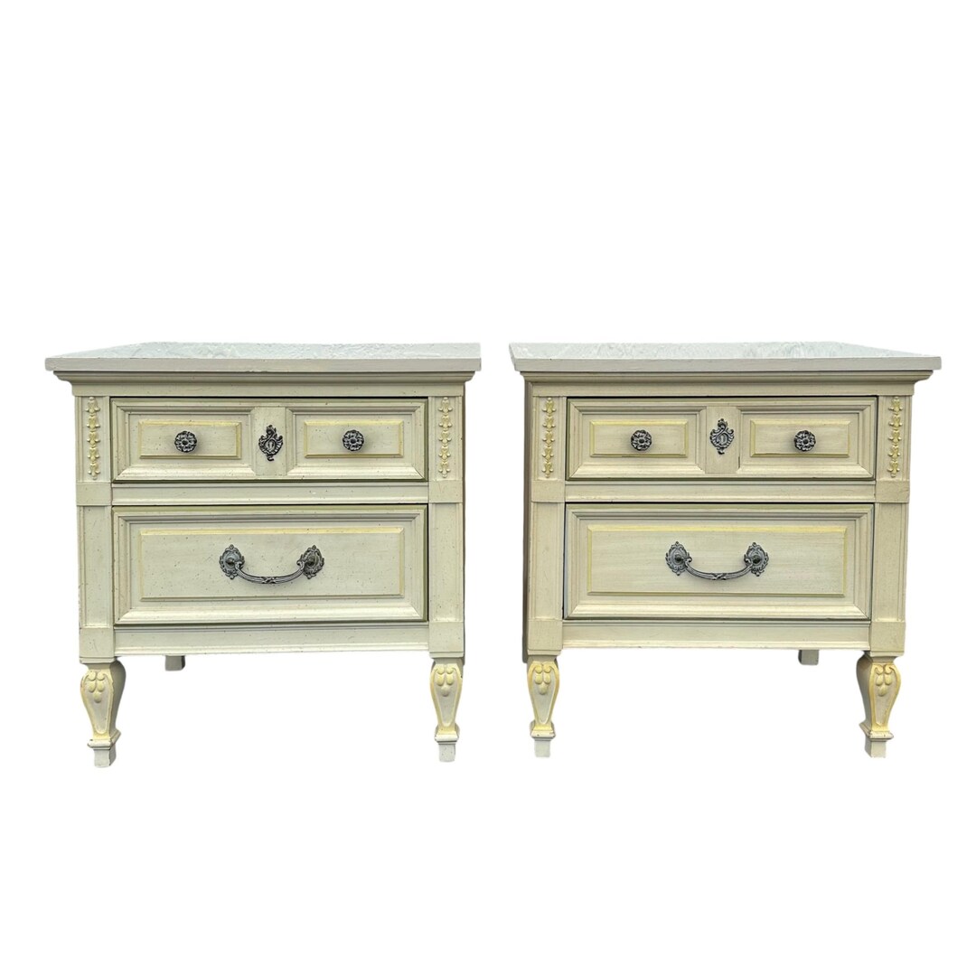 French Country Nightstands by Dixie Furniture - Set of 2 Vintage Wood ...