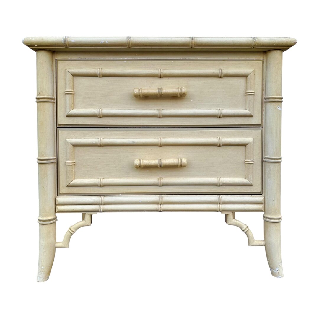Faux Bamboo Nightstand by Dixie Aloha - Original Vintage Creamy White ...