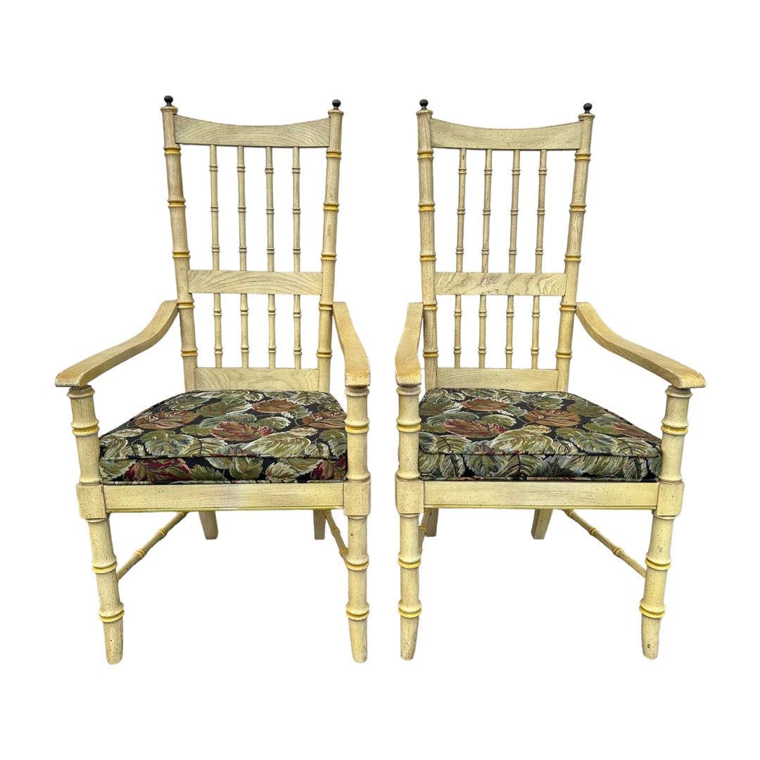 Faux Bamboo Armchairs With Spindles & Finials by Stanley Furniture Set ...