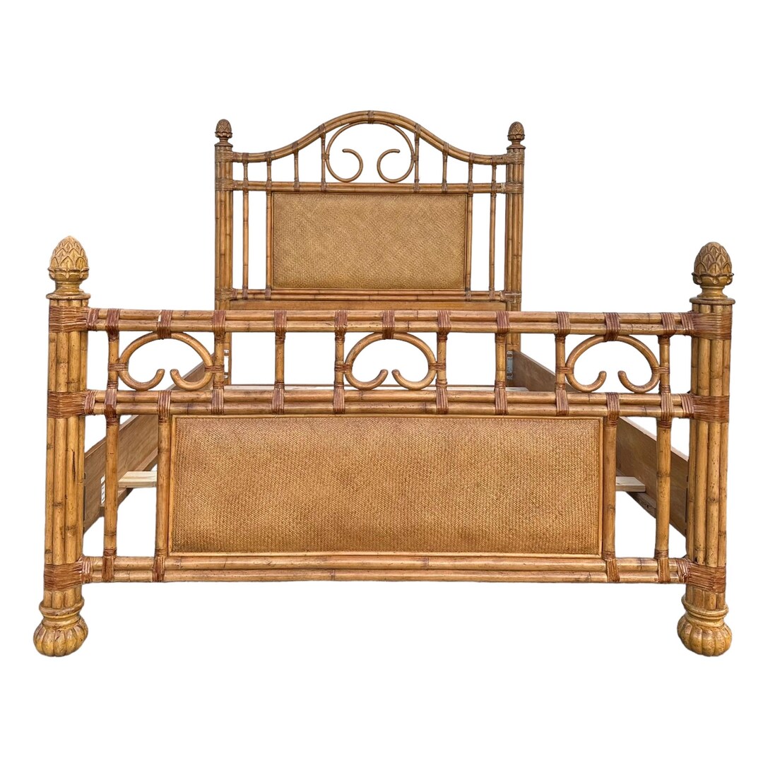 Bamboo Queen Bed With Rattan Post Headboard & Footboard 67" Tall ...