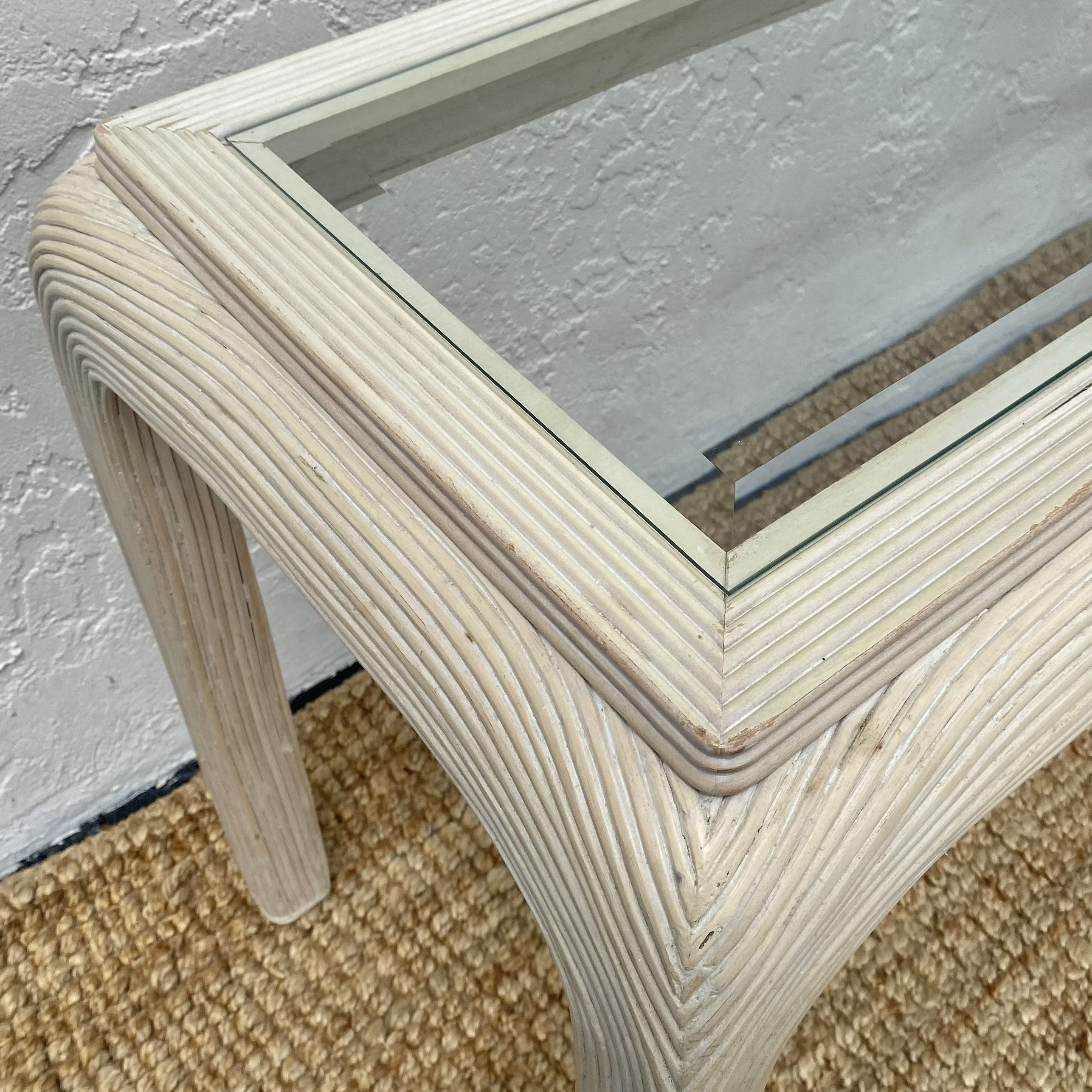 Pencil Reed Console Table With Waterfall Edges & Beveled Glass - Etsy