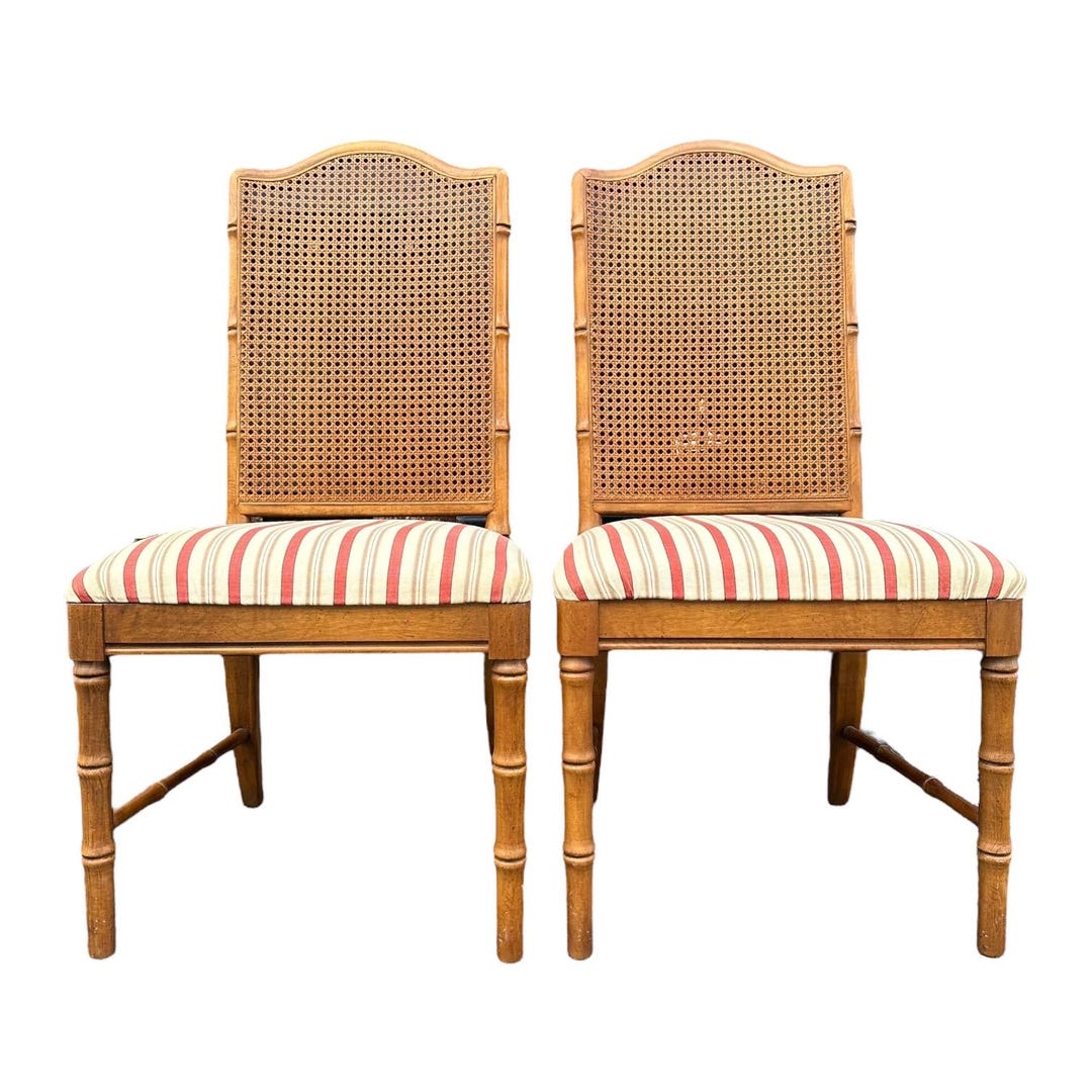 Faux Bamboo Dining Chairs by Dixie - Set of 2 Vintage Wood & Rattan ...
