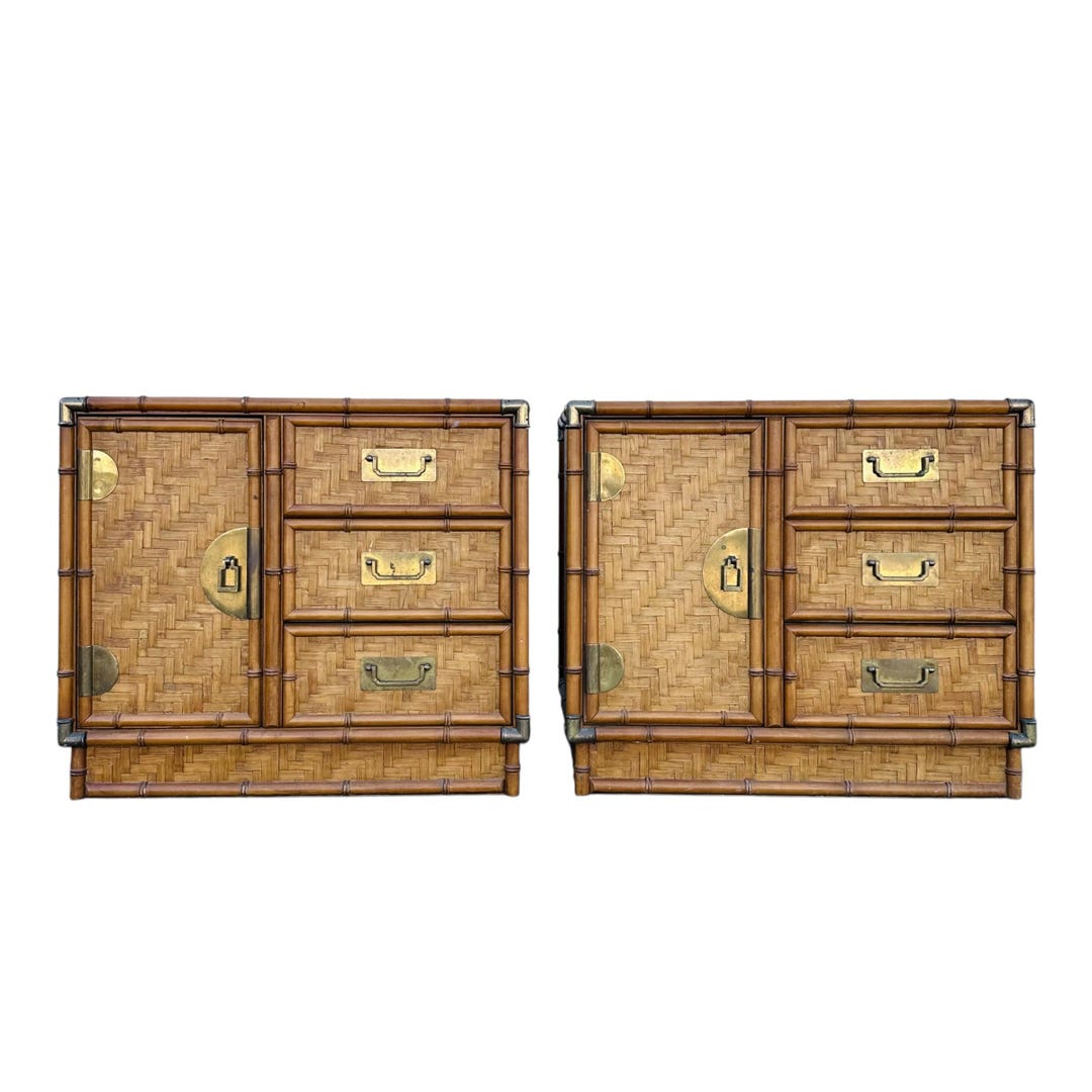 Rattan Cabinet Pair by Dixie -set of 2 Vintage Faux Bamboo ...