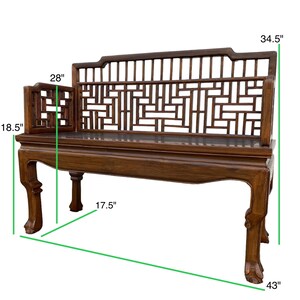 Asian Fretwork Bench 43" - Vintage Chinese Chippendale Carved Wood ...