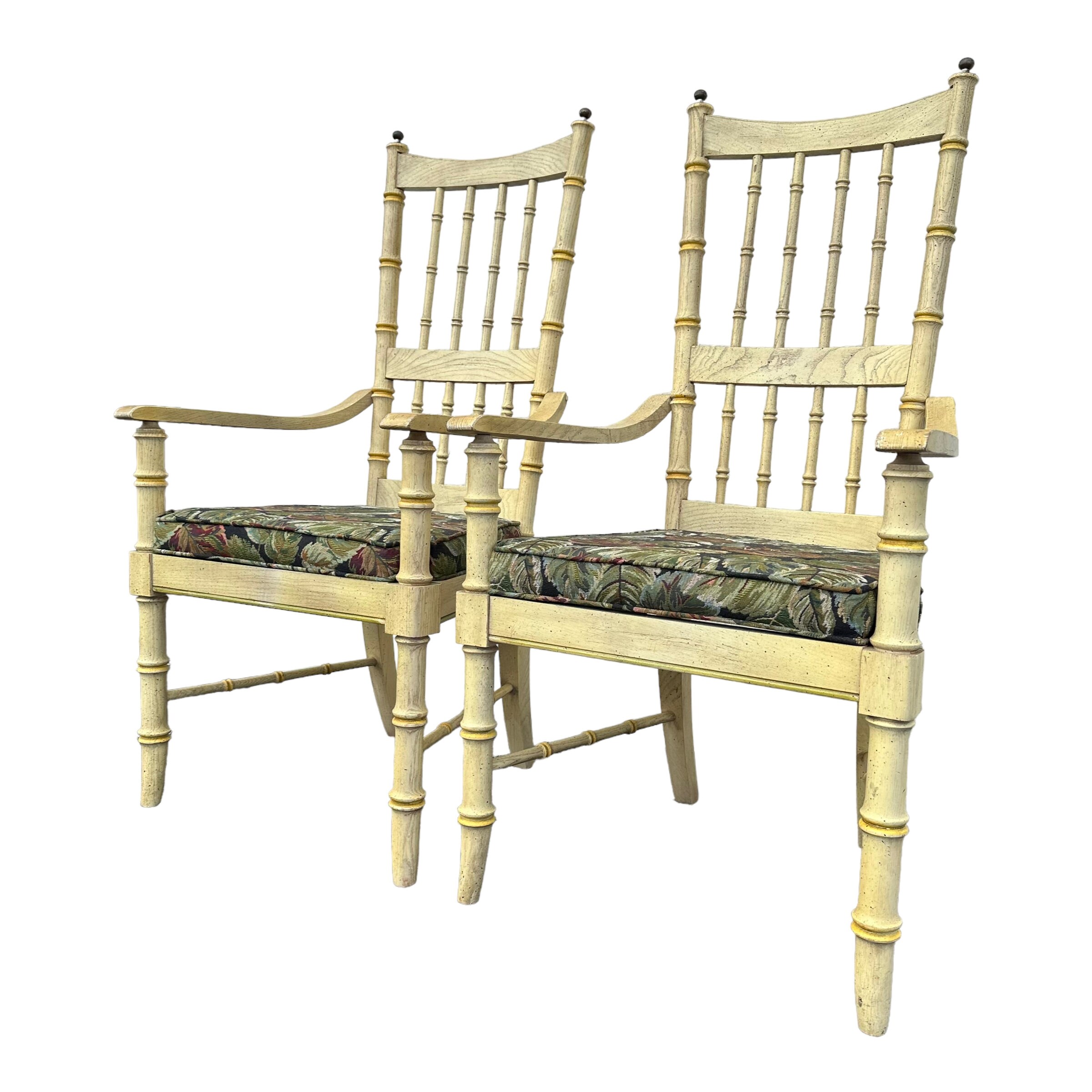 Faux Bamboo Armchairs With Spindles & Finials by Stanley Furniture Set ...