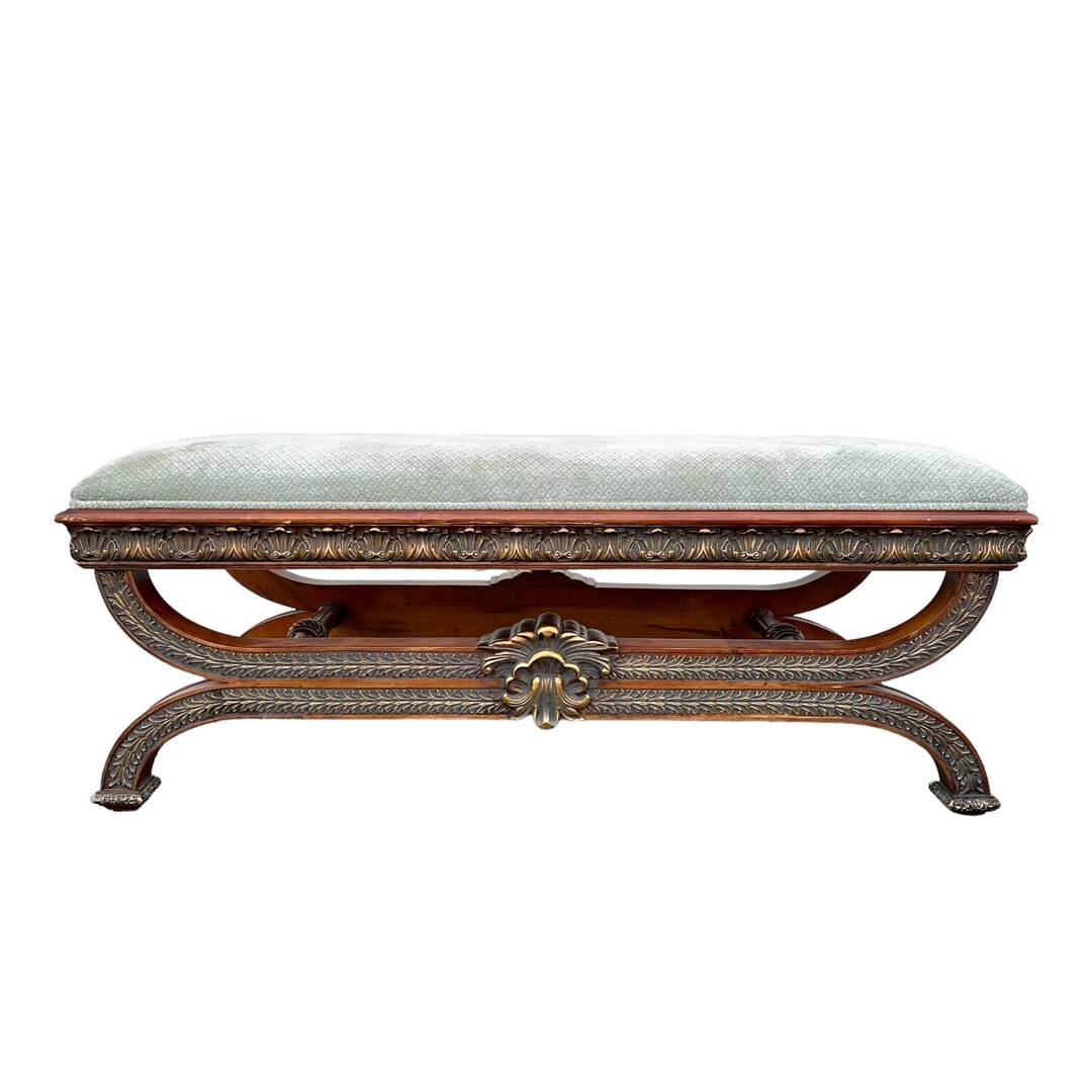 Regency Style Bench 50” Long - Vintage Pulaski Carved Wood & Gold ...
