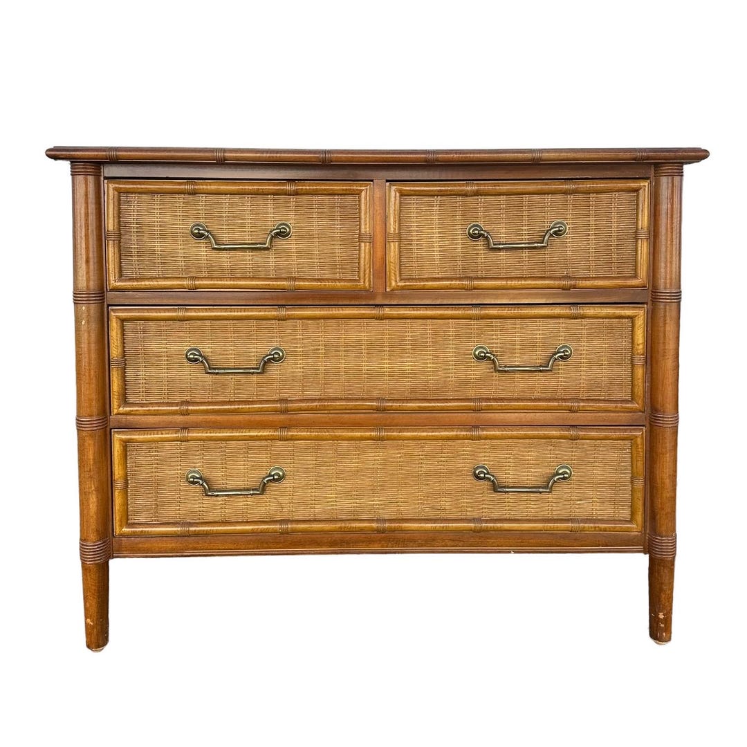 Rattan Nightstand Chest With Faux Bamboo & Wicker by Dixie 38W 30H ...