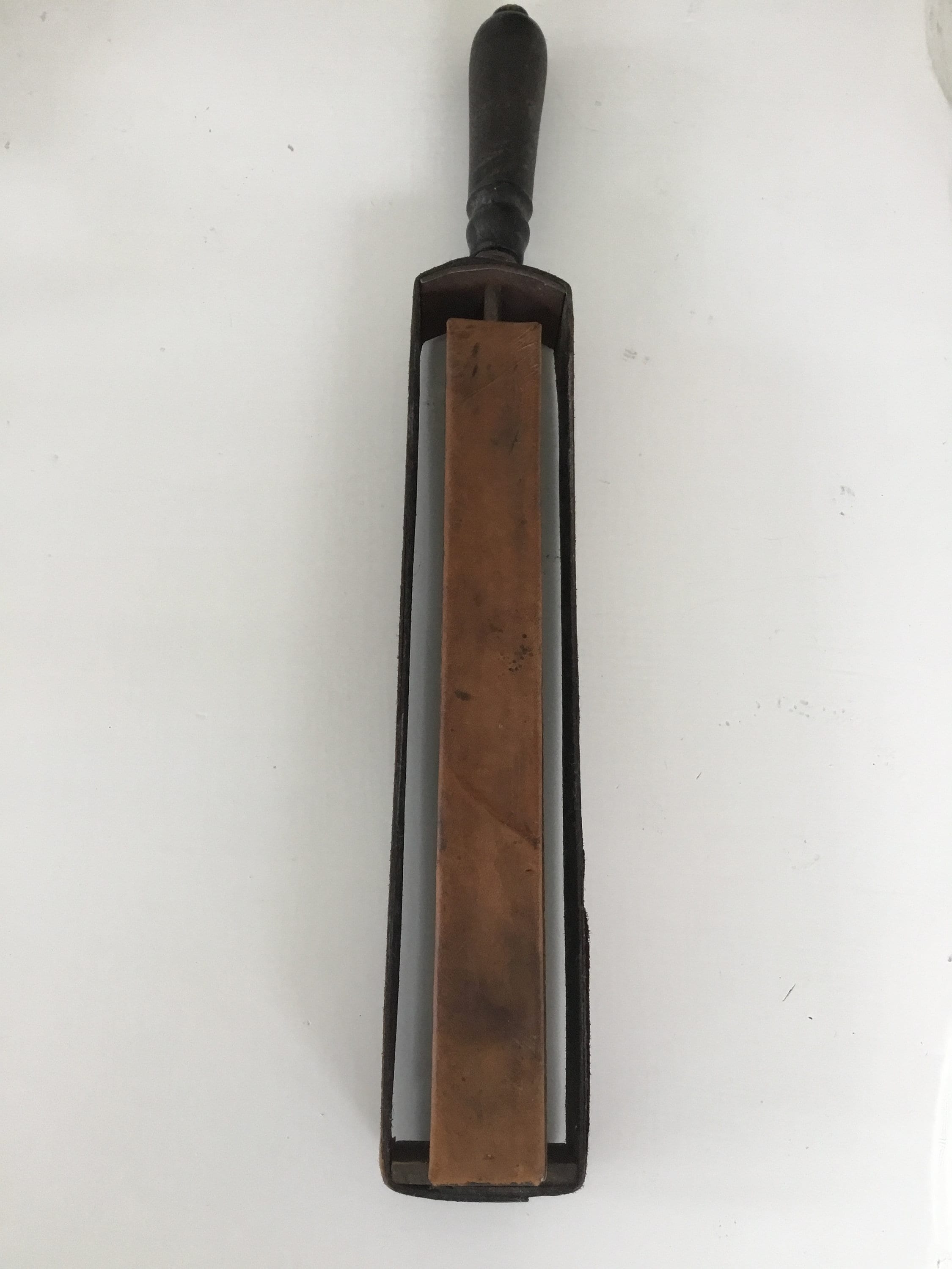 Two Antique Leather and Wood Razor Strops, Antique Barbers Sharpening ...