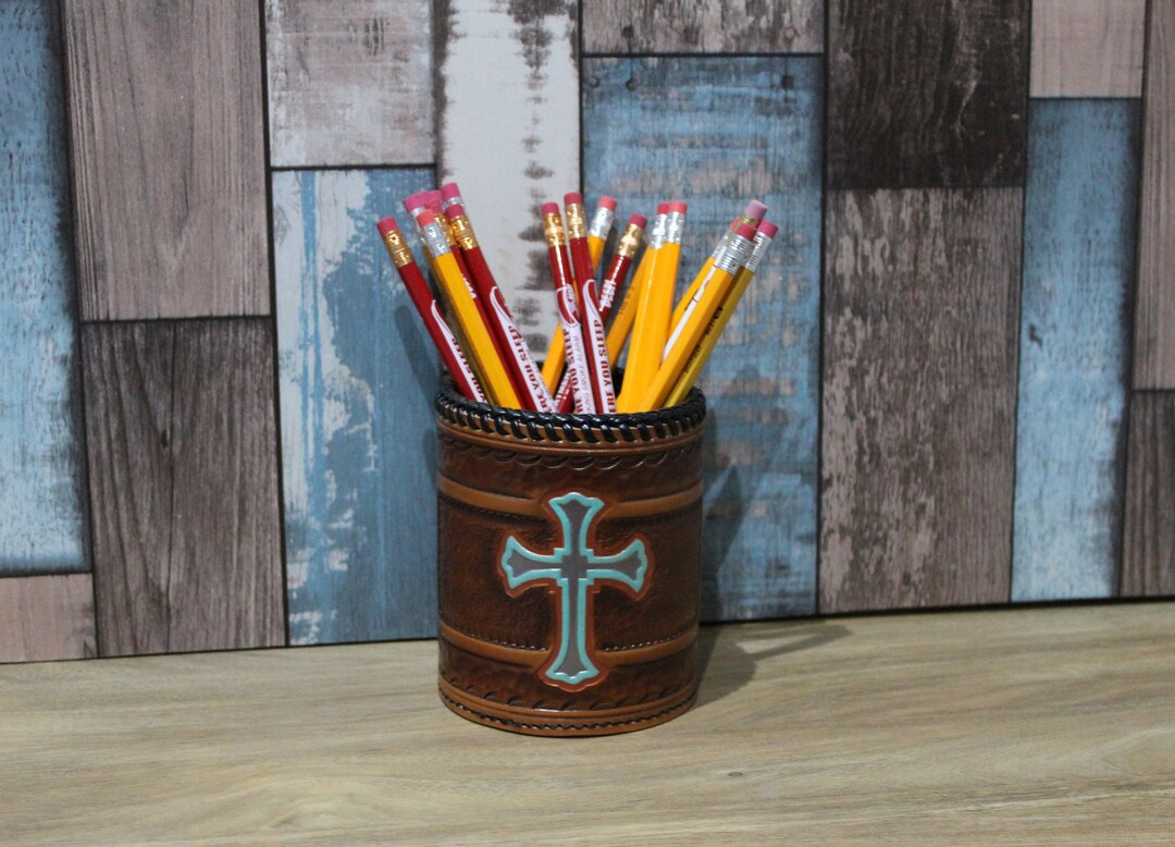 Turquoise Cross Pen Holder 2 Teacher Gift Office Decor - Etsy