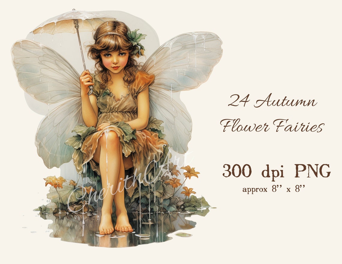 Autumn Flower Fairies Clipart - 24 PNG Files - Fall Fairies, Autumn ...