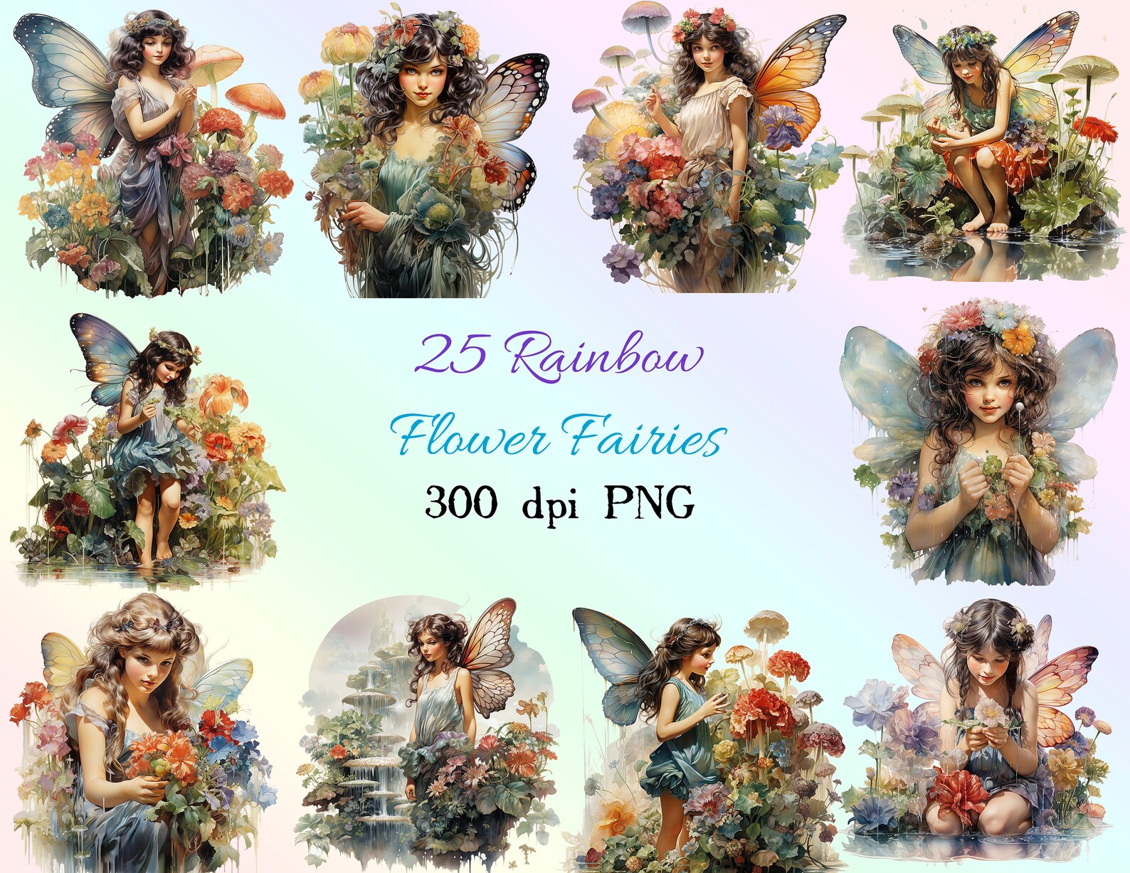 Rainbow Flower Fairy Clipart! 25 Brand New Colourful Flower Fairies ...