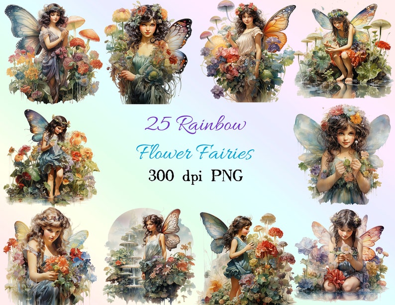 Rainbow Flower Fairy Clipart! 25 Brand New Colourful Flower Fairies ...