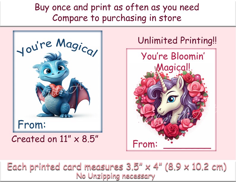Printable Valentine's Cards for Classroom - Unicorn & Dragon Gift Cards ...