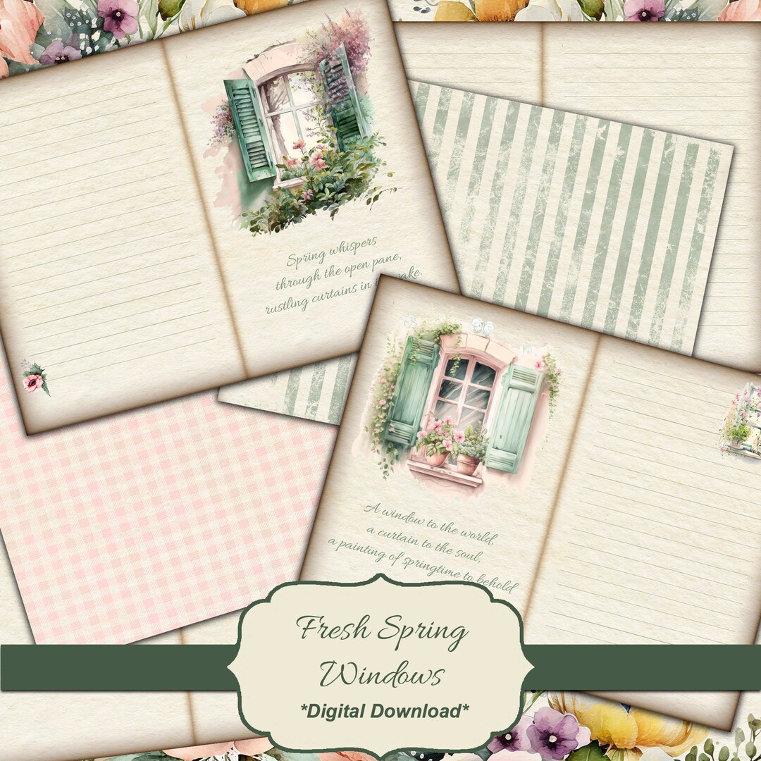 Watercolor Spring Window Journal Kit – Printable Floral Scrapbook Pages ...
