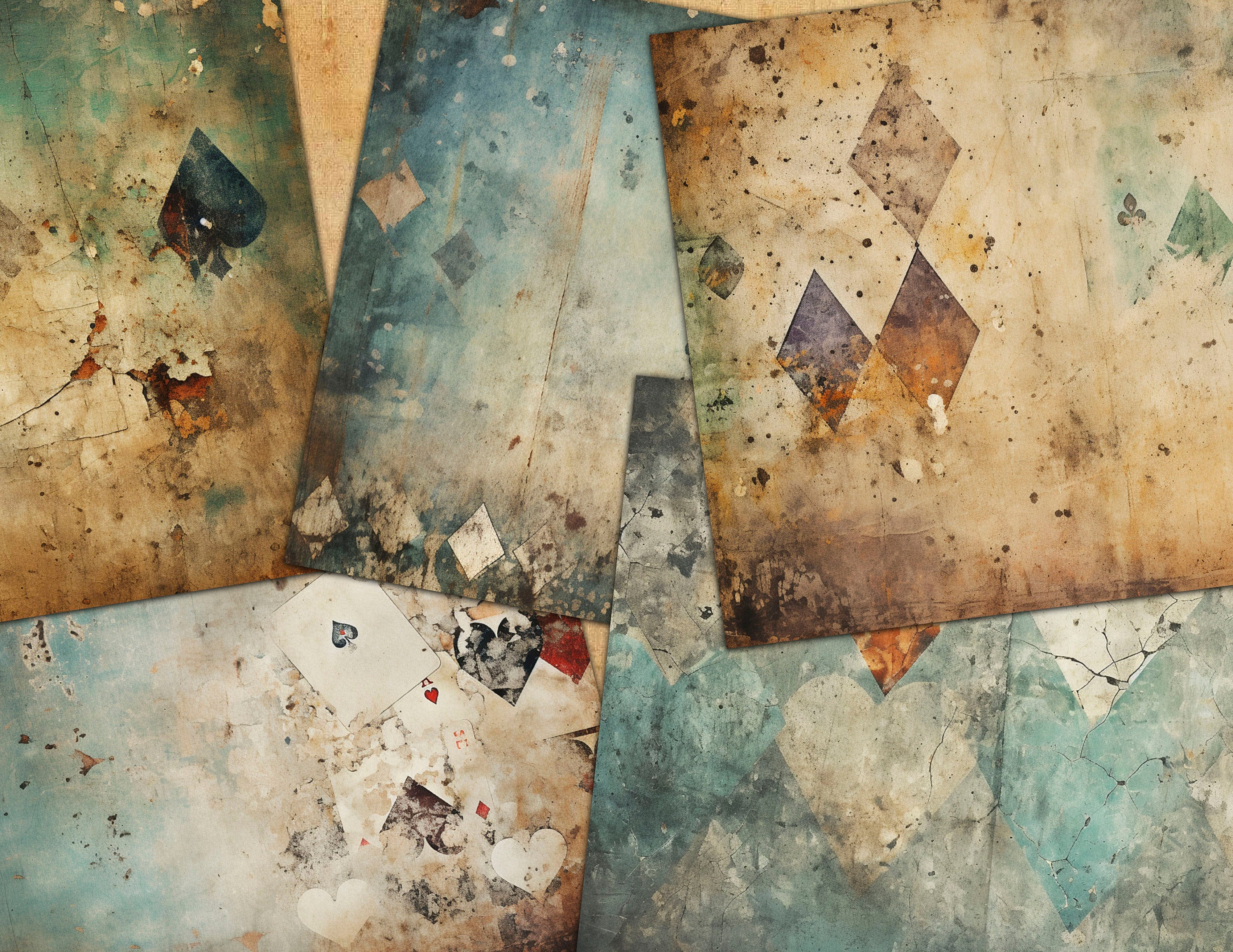 Distressed Craft Paper With a Poker Theme - 20 Digital Backing Papers ...