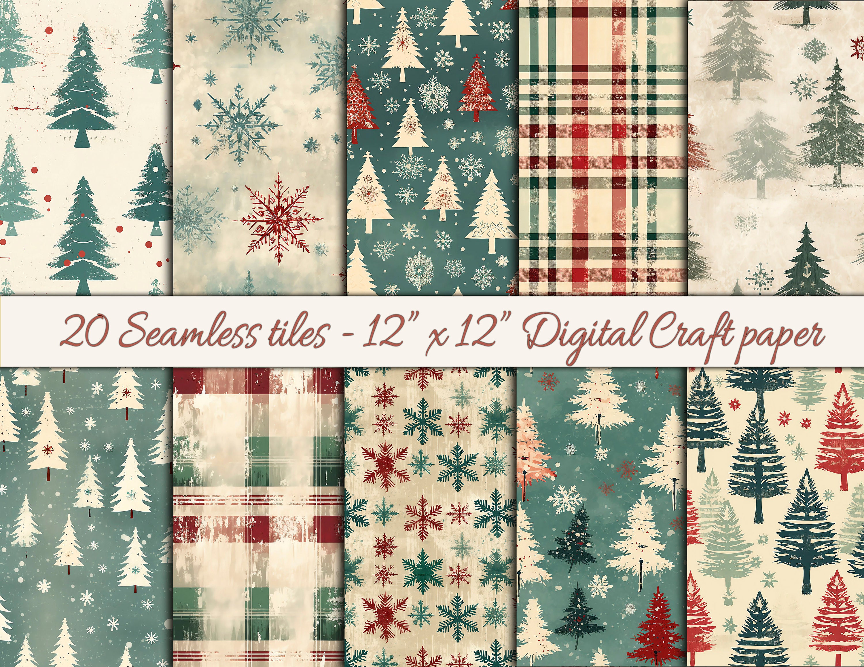 Christmas Seamless Patterns - Plaid Designs-12" X 12" Digital Christmas ...