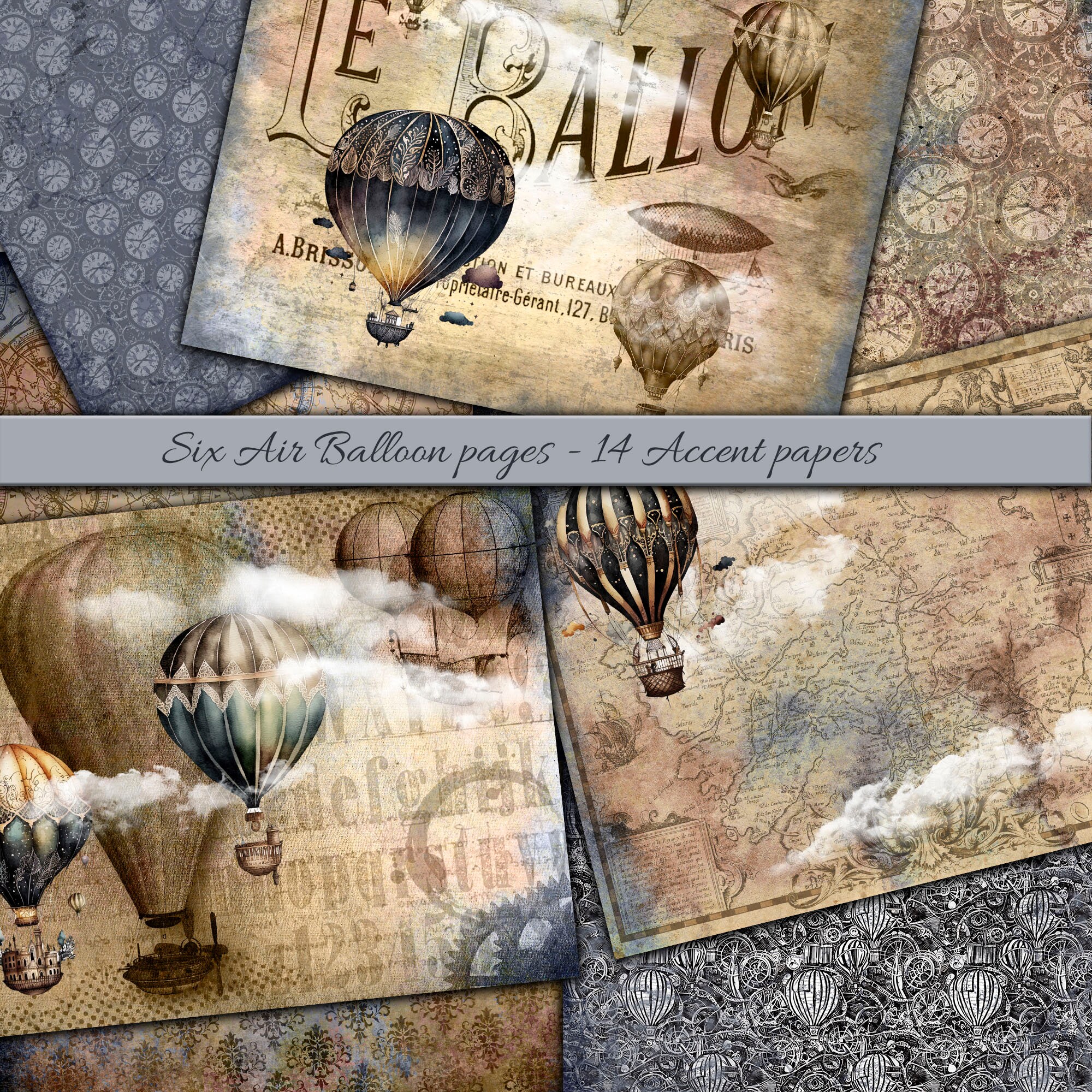 Victorian Travel Steampunk Airship Digital Paper. Masculine Design ...