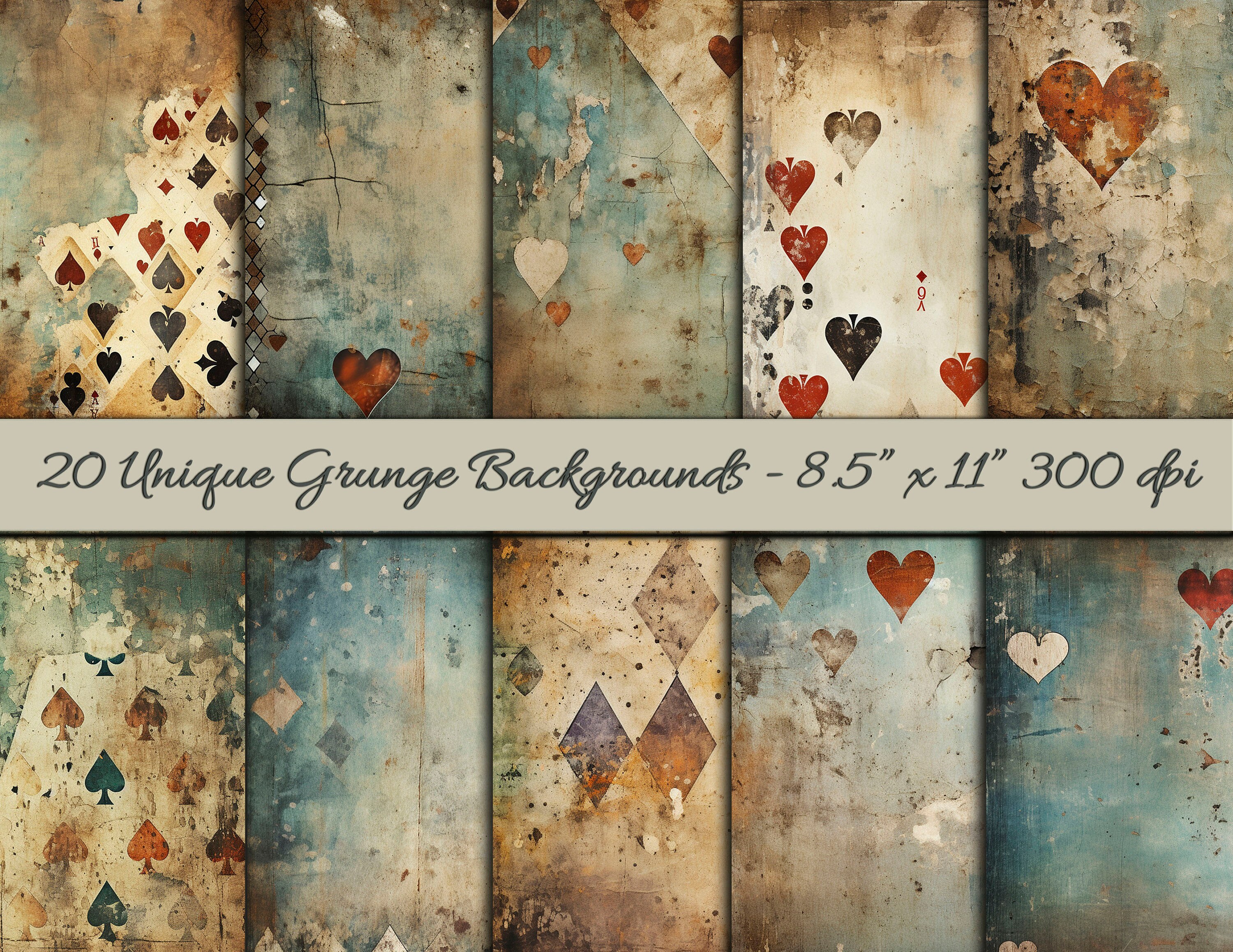 Distressed Craft Paper With a Poker Theme - 20 Digital Backing Papers ...