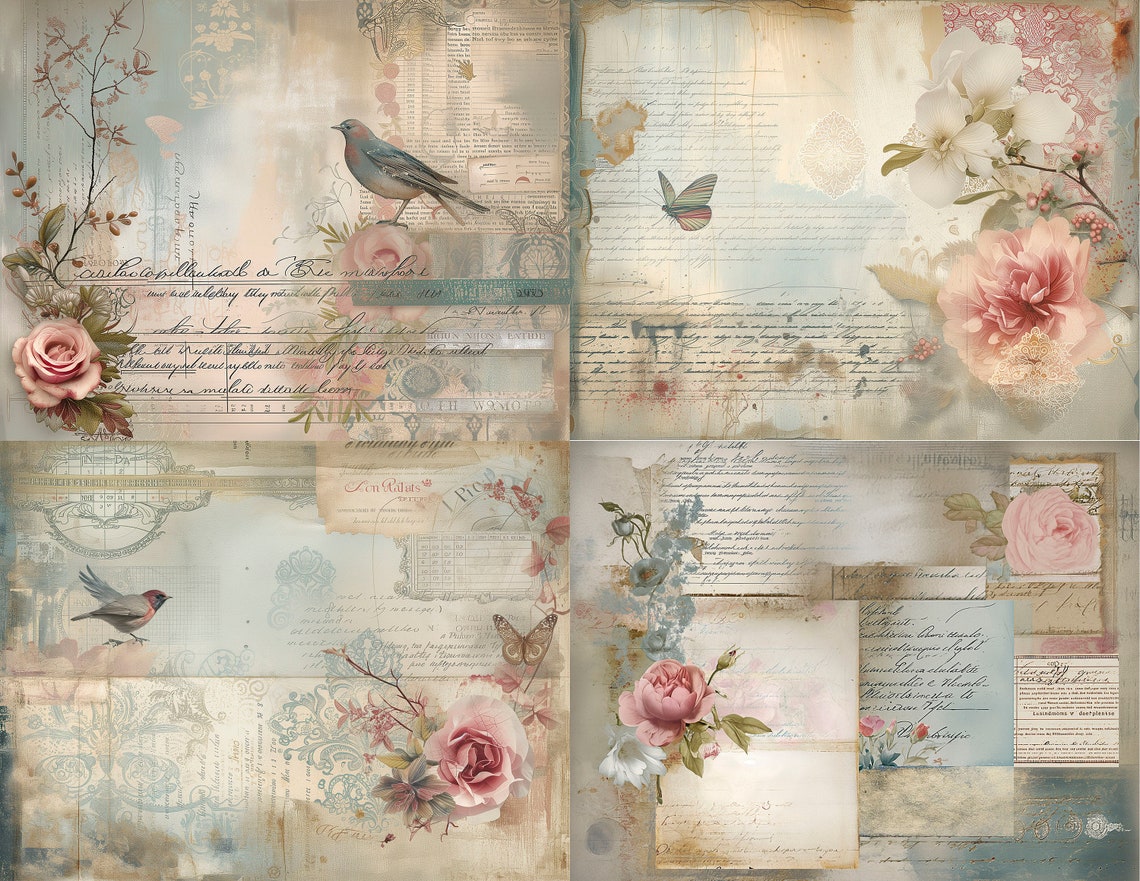 Vintage Floral Digital Paper Set, Shabby Chic Scrapbook Backgrounds ...