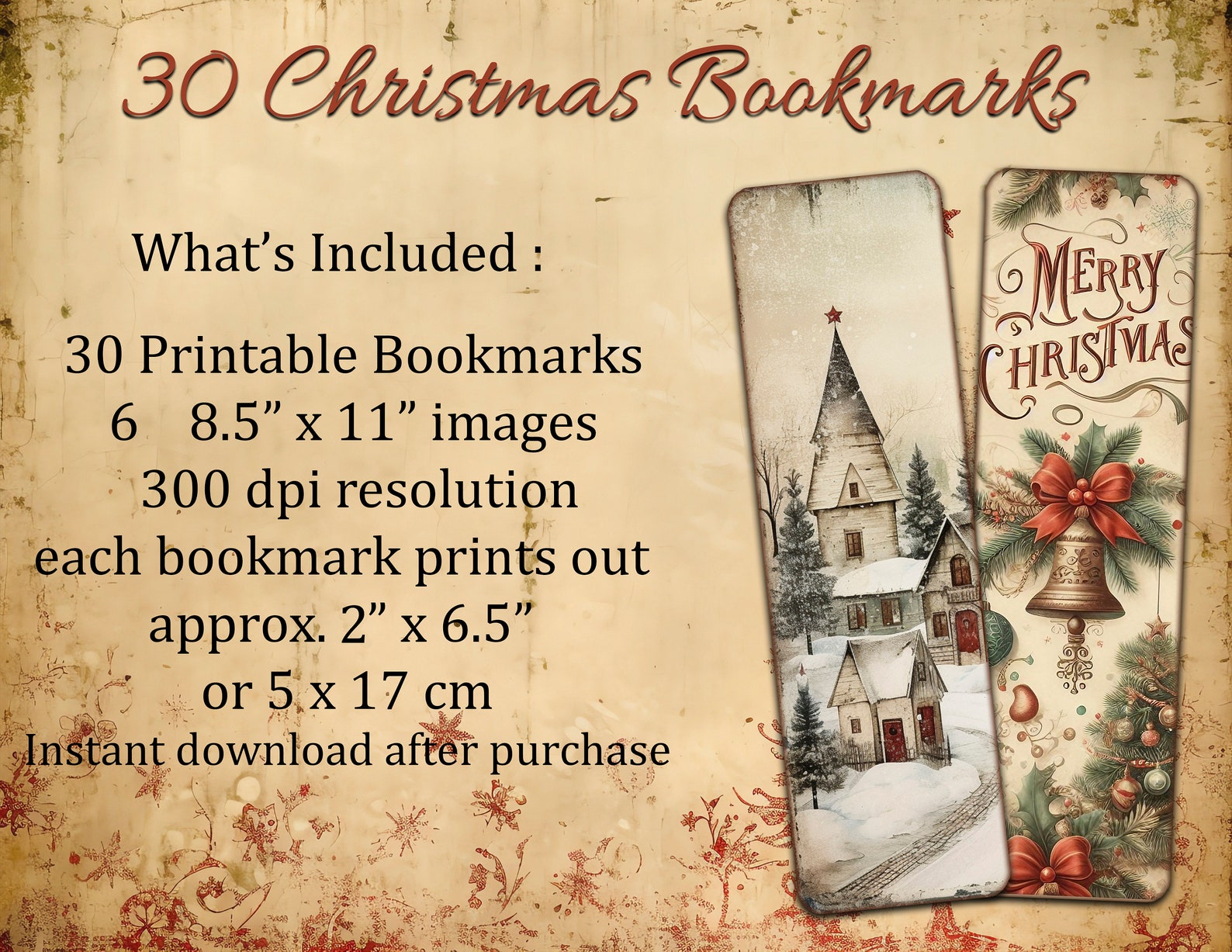 30 Vintage Christmas Bookmarks, Printable Holiday Designs (digital ...
