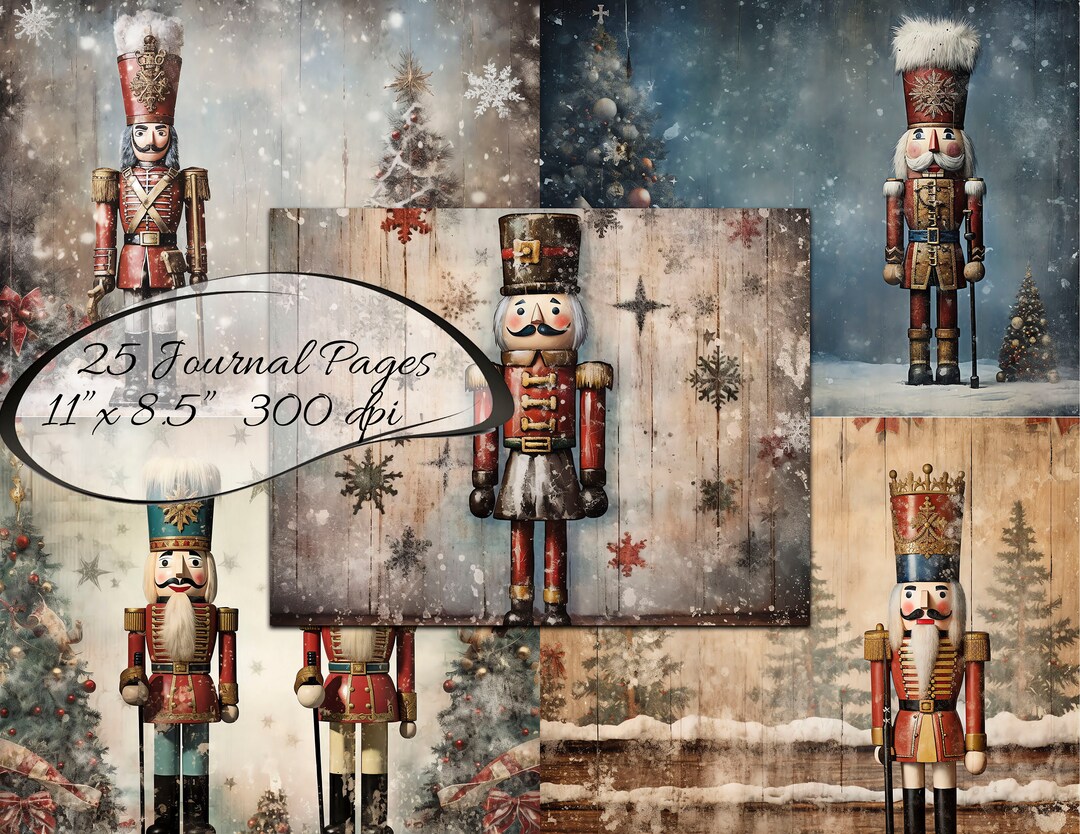 25 Grunge Christmas Nutcracker Digital Journal Papers. Junk Journal ...