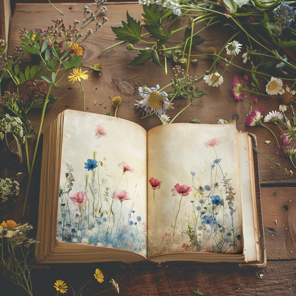 Watercolour Wildflower Meadow Paper Pack, Vintage Flowers Spring Junk ...