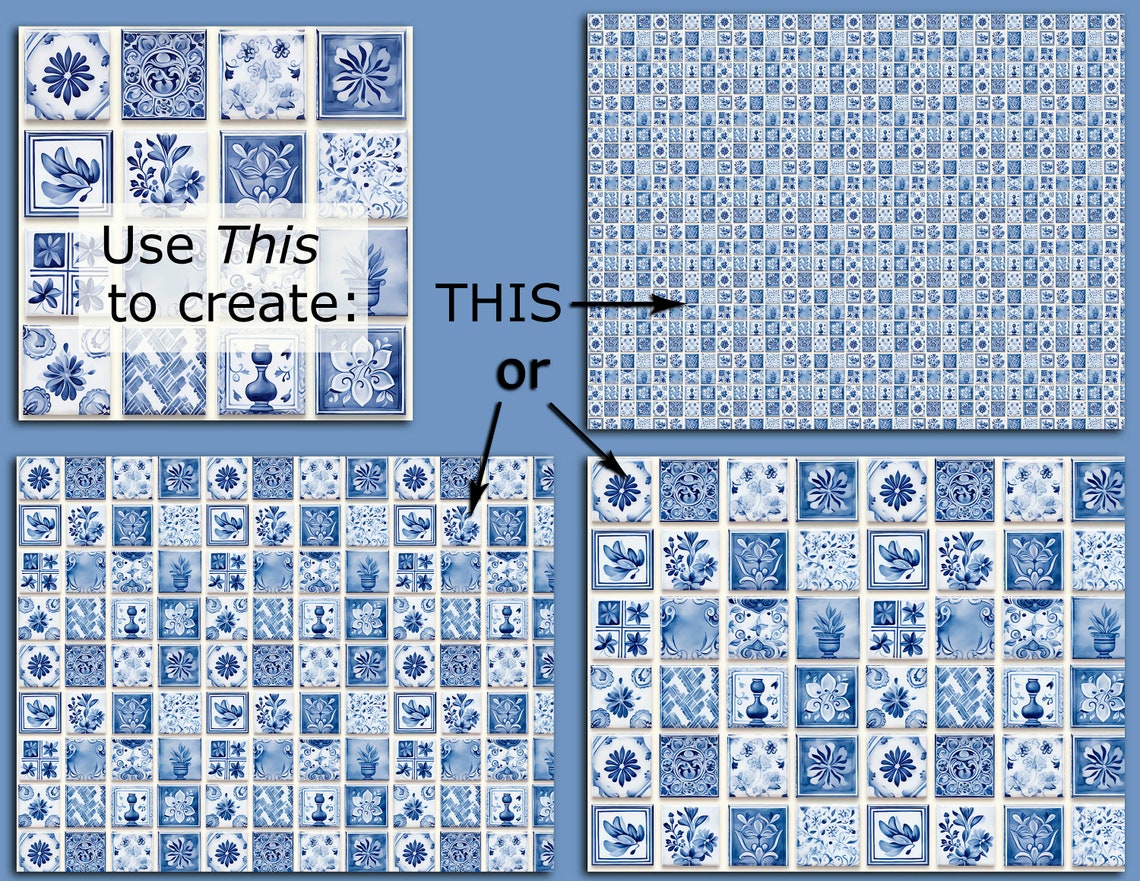 Dutch Delft Seamless Designs - 12x12 Digital Craft Paper Plus 8.5" X 11 ...