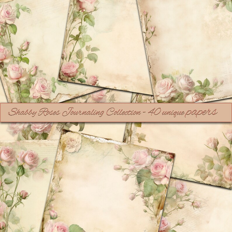 Shabby Chic Roses Journal Pages, Printable Scrapbook Paper (digital ...