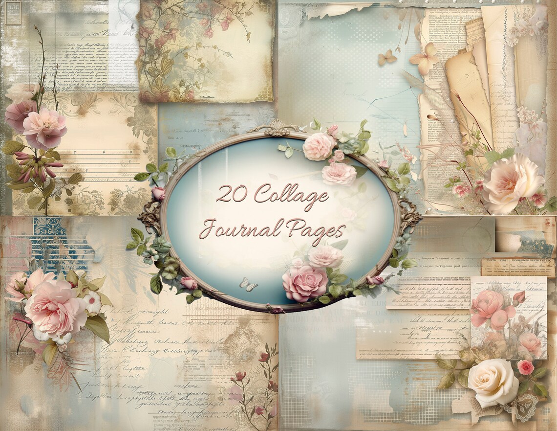 Vintage Floral Digital Paper Set, Shabby Chic Scrapbook Backgrounds ...