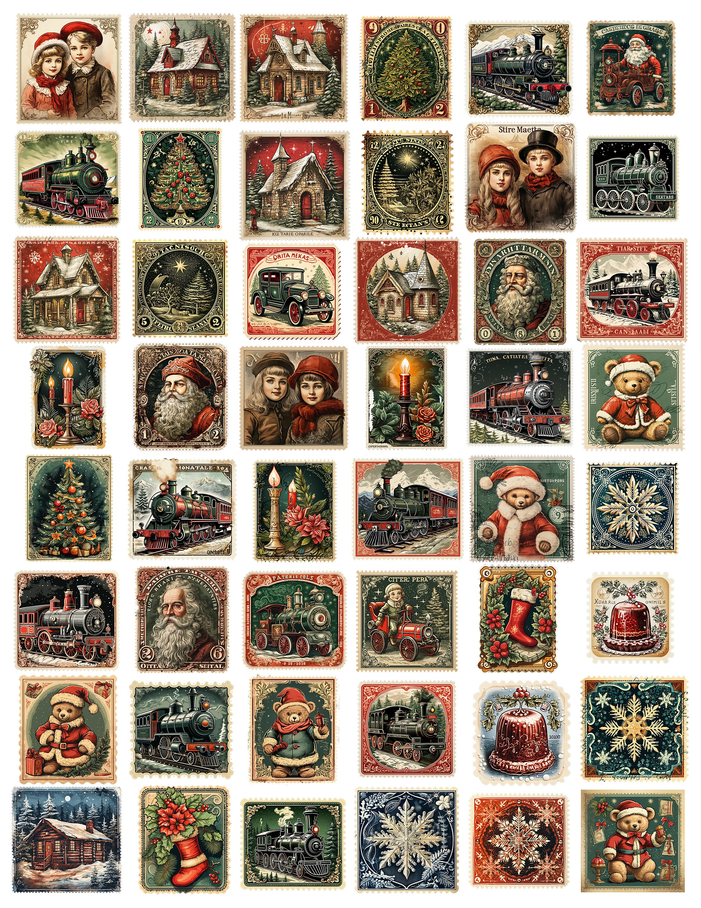 Christmas Stamp and Postage Ephemera and BONUS Clipart Collection- 96 ...