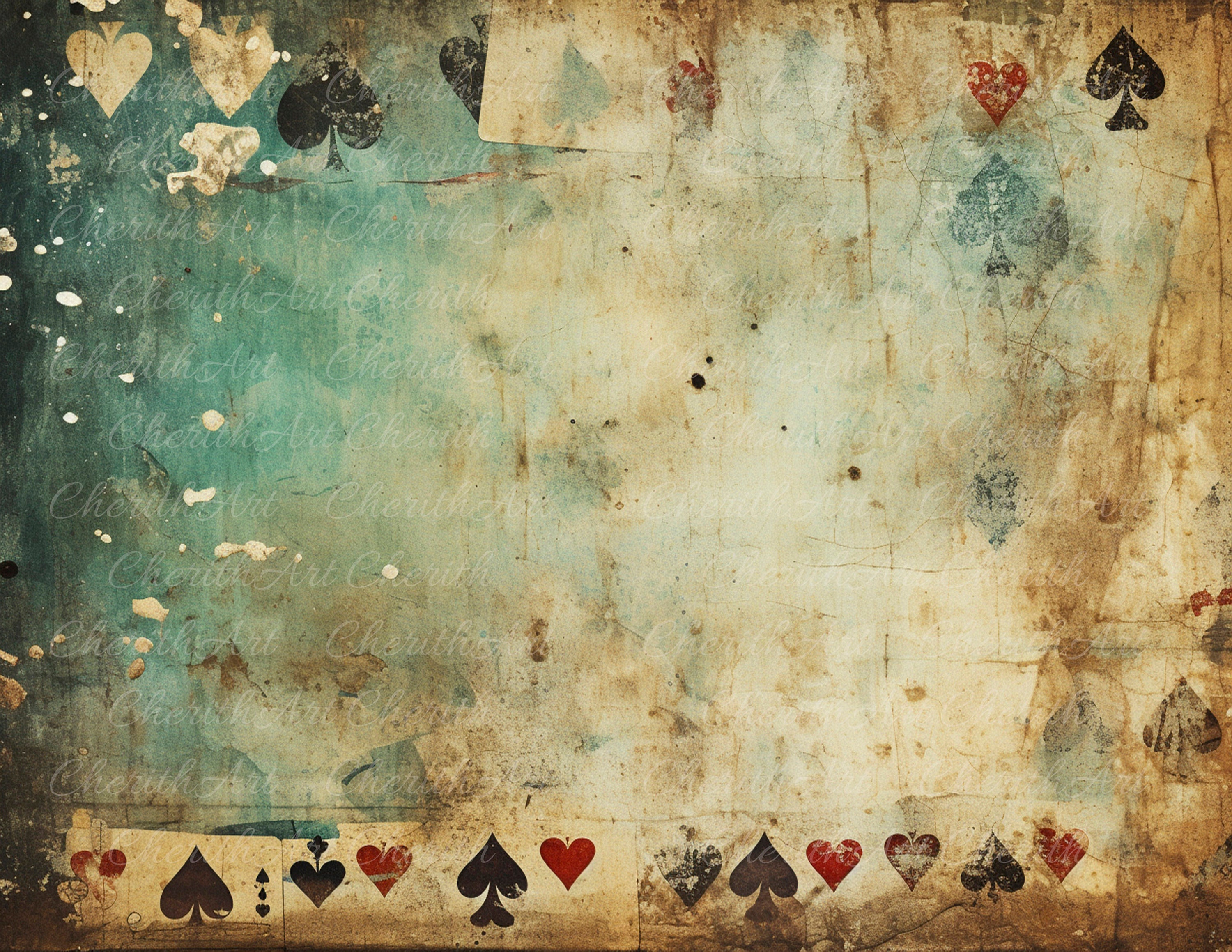Distressed Craft Paper With a Poker Theme - 20 Digital Backing Papers ...