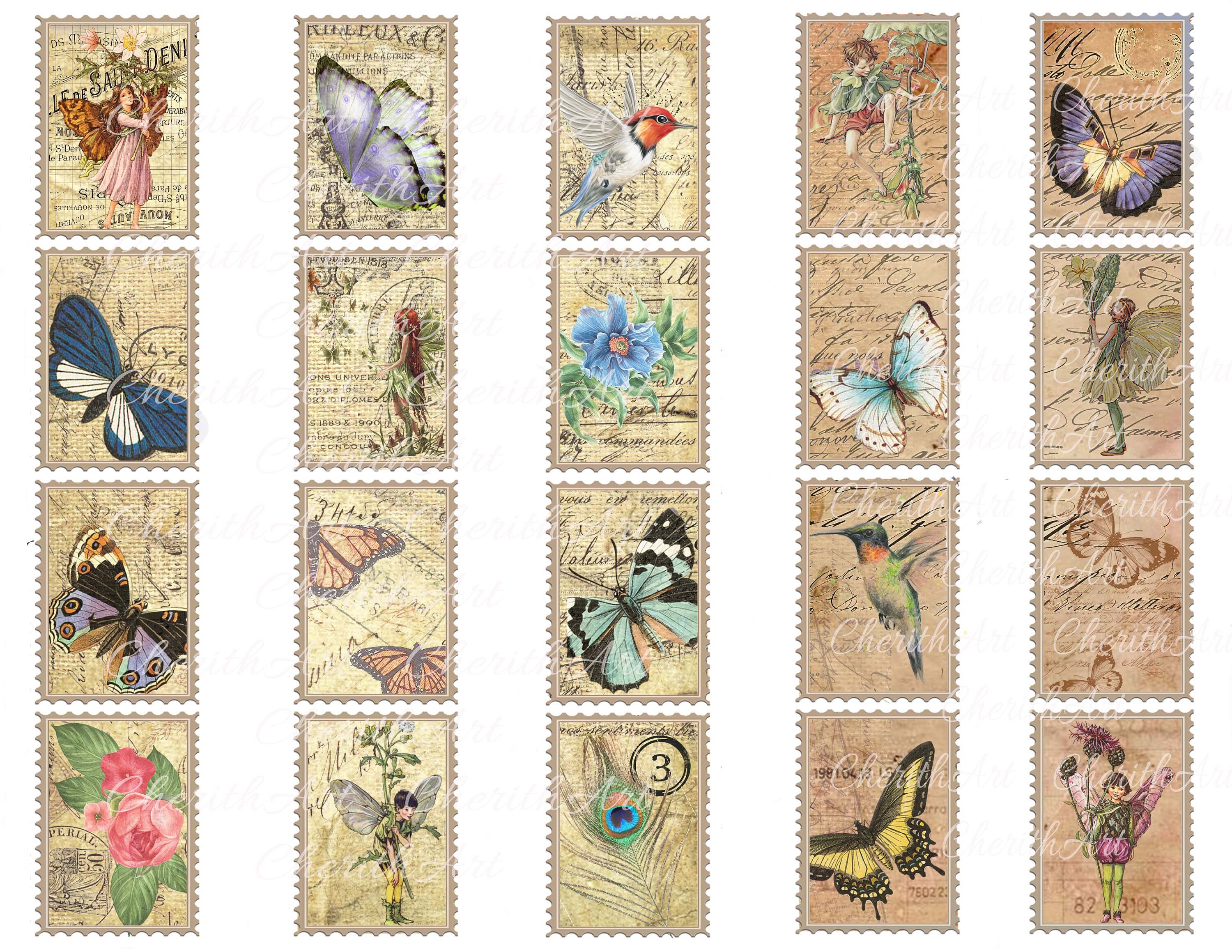 Printable Shabby Vintage Oversized Postage Stamps/pendant/domino - Etsy ...