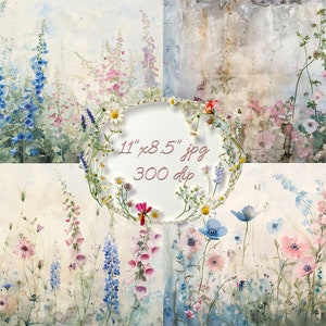 Watercolour Wildflower Meadow Paper Pack, Vintage Flowers Spring Junk ...