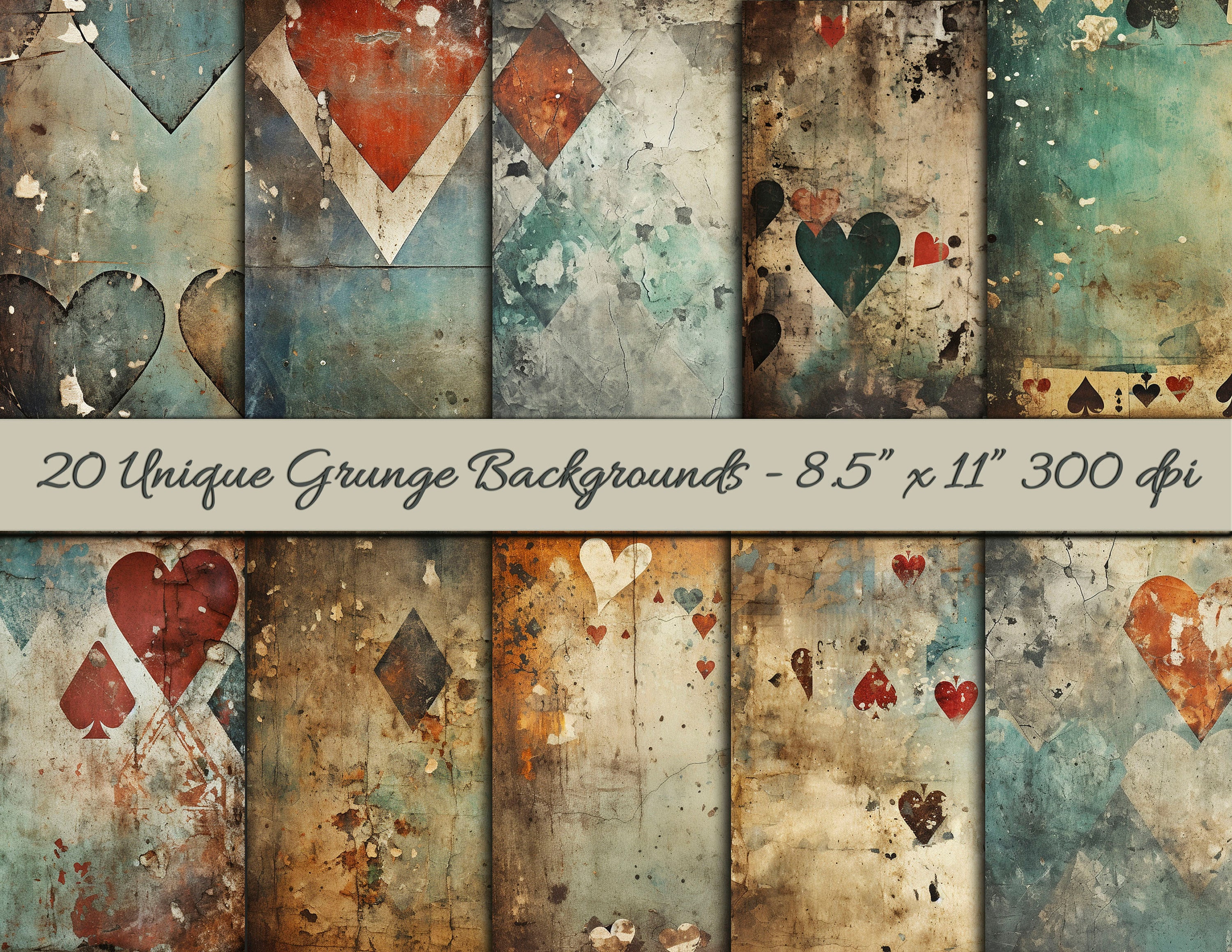 Distressed Craft Paper With a Poker Theme - 20 Digital Backing Papers ...