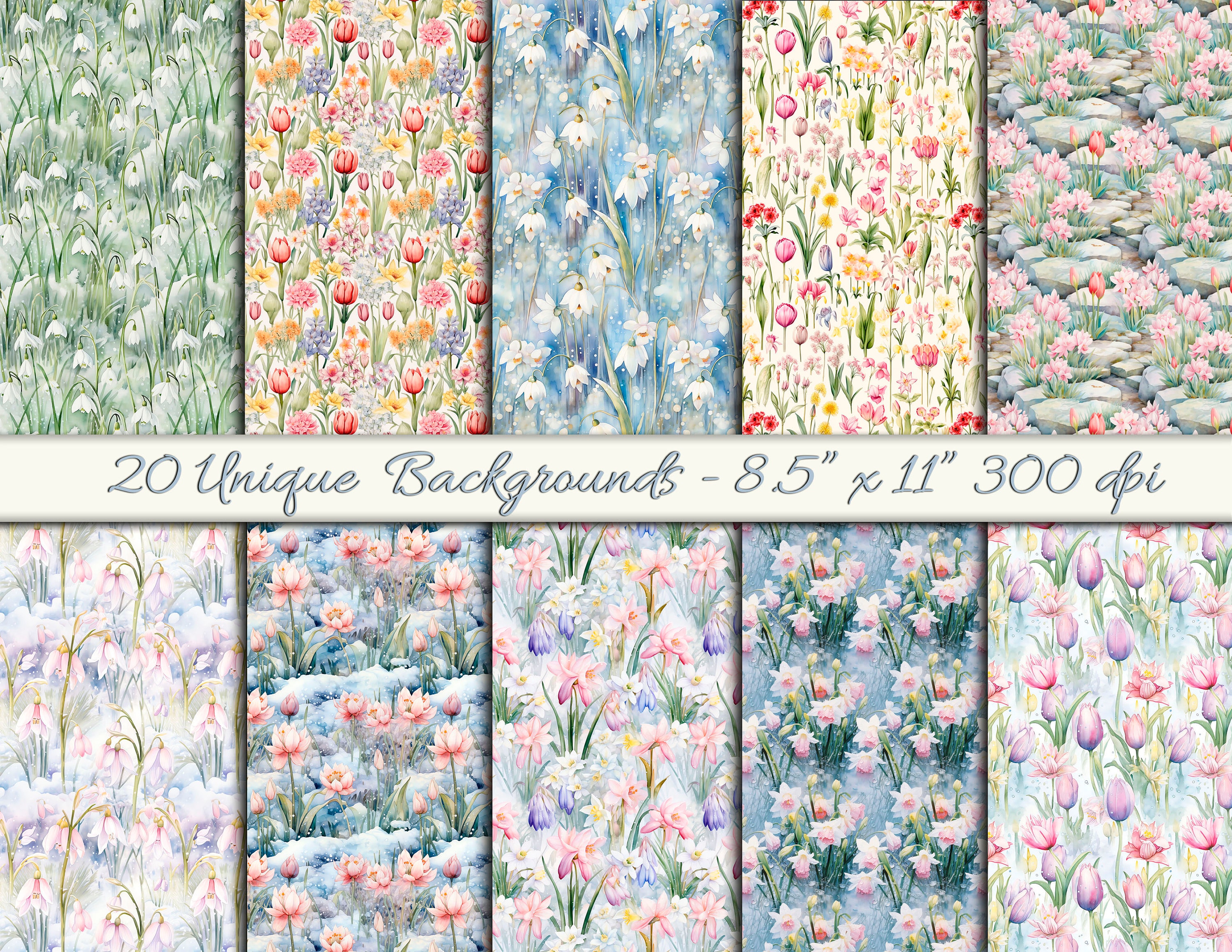 Watercolor Spring Bulb Digital Pack: Seamless Designs Watercolor Floral ...