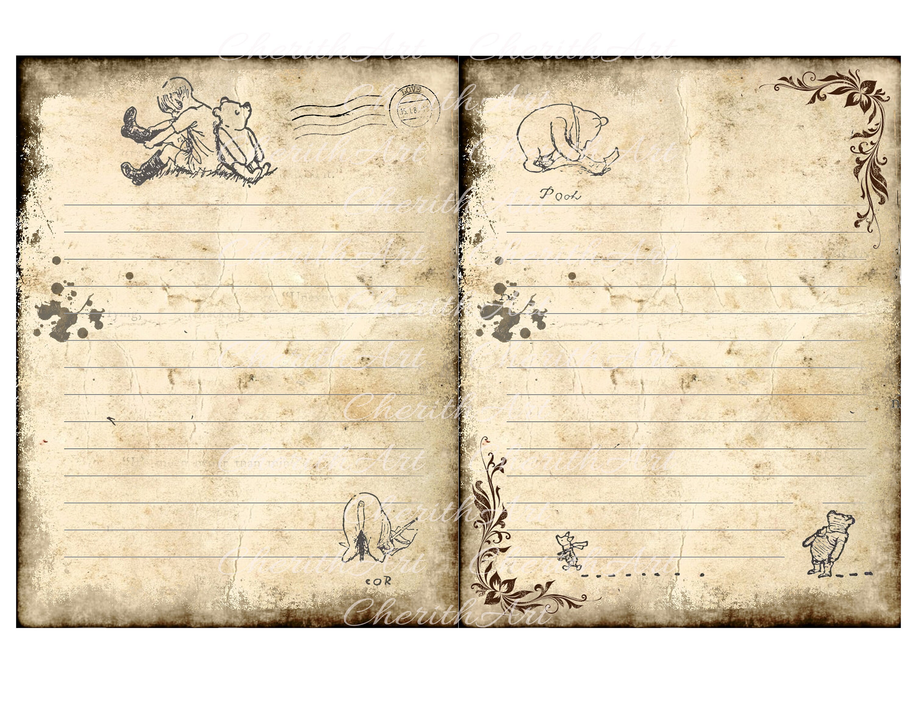 Vintage Classic Pooh Notes or Journal Pages Including Inksaver | Etsy